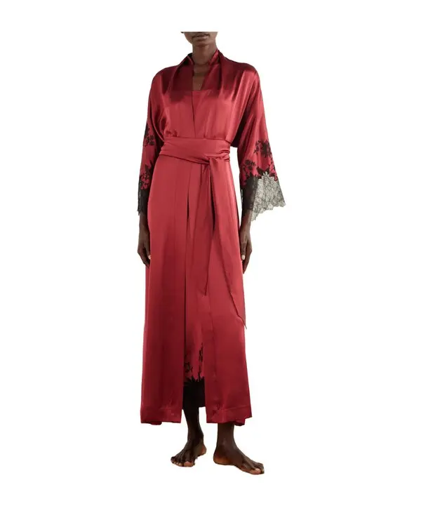 Carine Gilson Lace-embroidered Silk-satin Robe