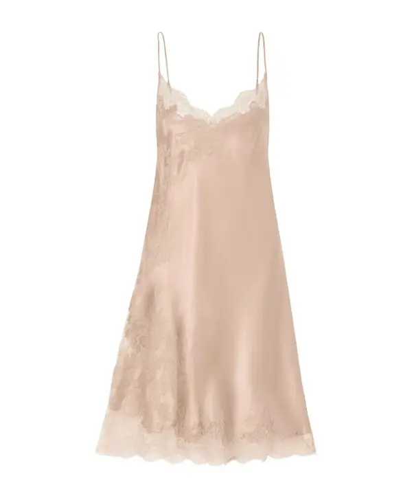 Carine Gilson Lace-trimmed Silk-satin Midi Dress - Nude