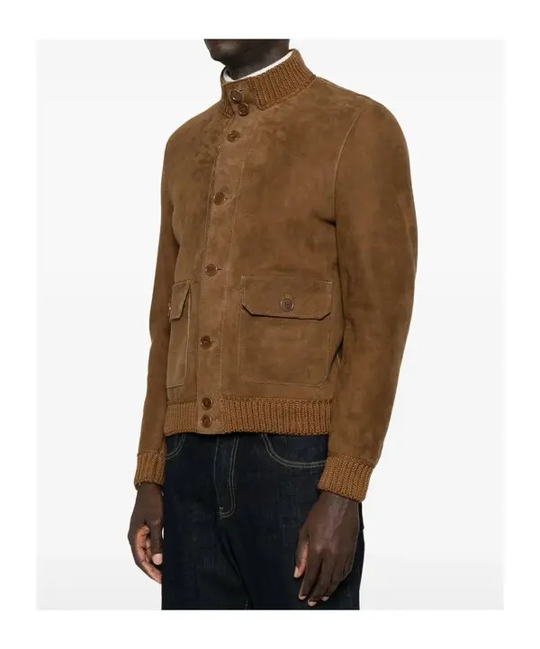 SALVATORE SANTORO Ribbed-trim Suede Jacket