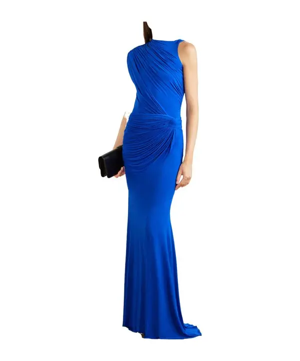 Alex Perry Asymmetric Gathered Stretch-jersey Gown