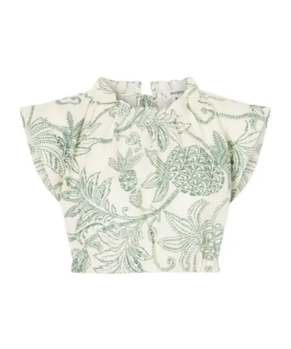 LEMLEM Cropped Ruched Printed Linen Top