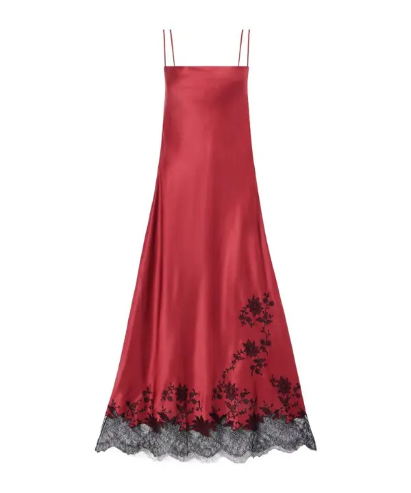 Carine Gilson Lace-trimmed Silk-satin Maxi Dress - Red