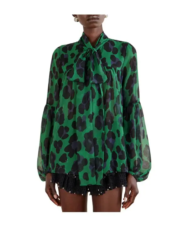 Anna Sui Gathered Leopard-print Georgette Blouse - No