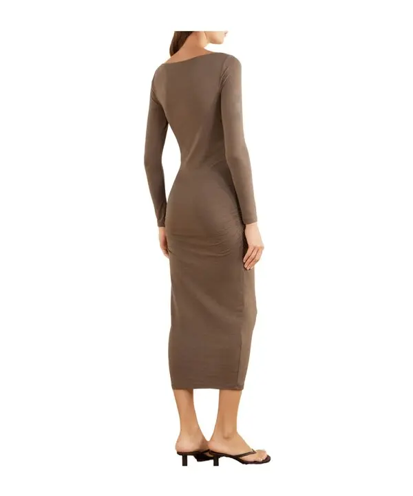 JAMES PERSE Gathered Cotton-blend Midi Dress