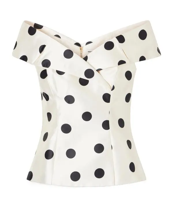 Rebecca Vallance Off-the-shoulder Polka-dot Satin-twill Top - No