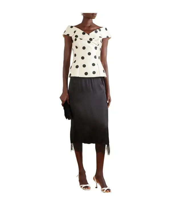 Rebecca Vallance Off-the-shoulder Polka-dot Satin-twill Top