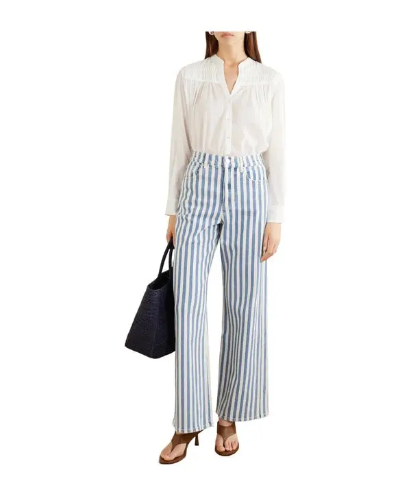 Veronica Beard Striped High-rise Wide-leg Jeans