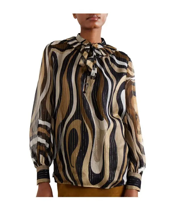 Emilio Pucci Ruffled Metallic Silk-blend Crepon Pussy-bow Blouse