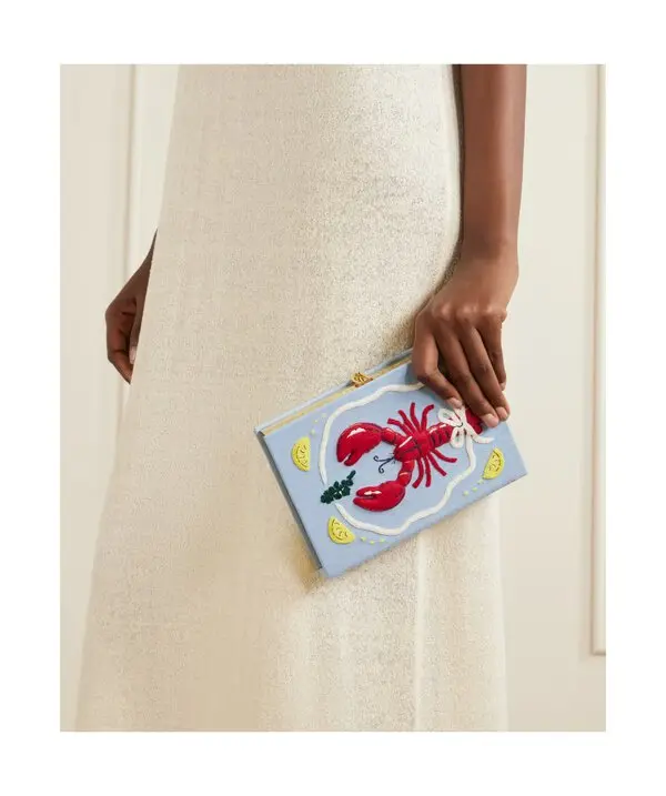 OLYMPIA LE-TAN Lobster Appliquéd Embroidered Canvas Clutch - No
