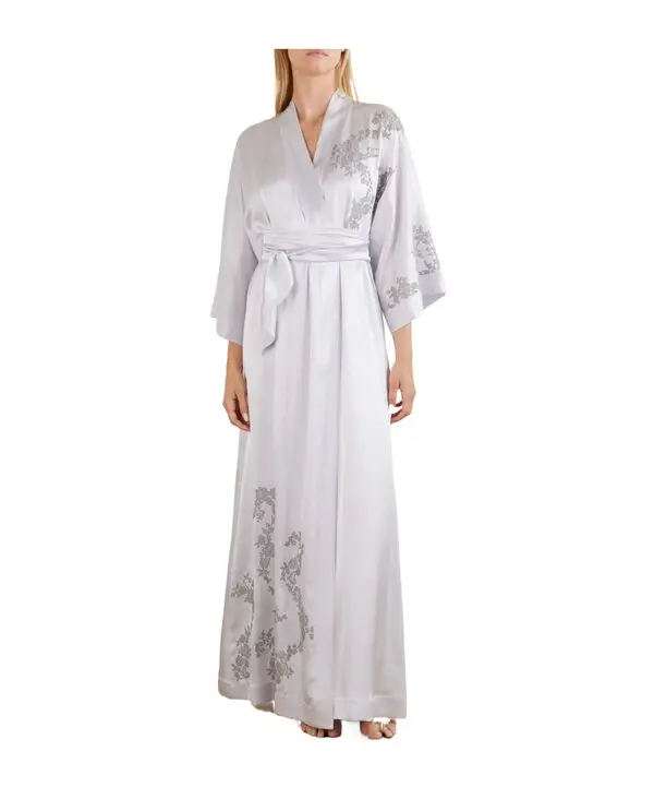 Carine Gilson Lace-appliqué Silk-satin Robe