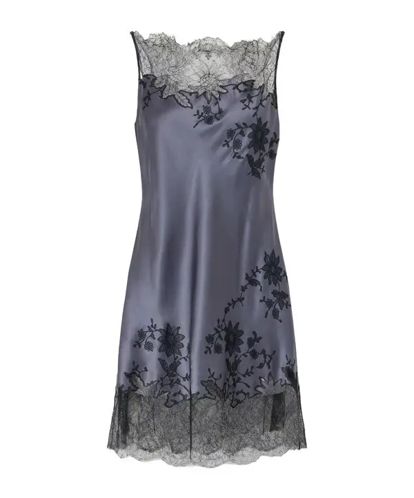 Carine Gilson Lace-embroidered Silk-satin Mini Dress - Gray