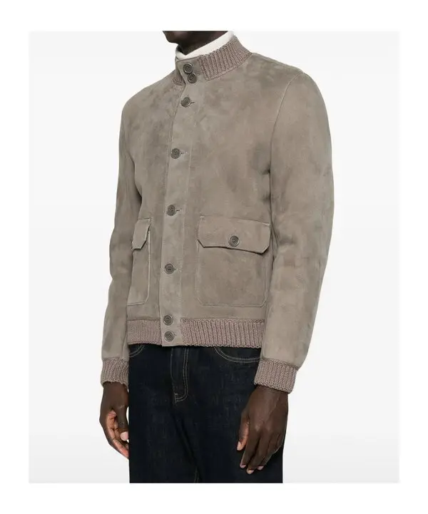SALVATORE SANTORO Suede Ribbed-trim Jacket