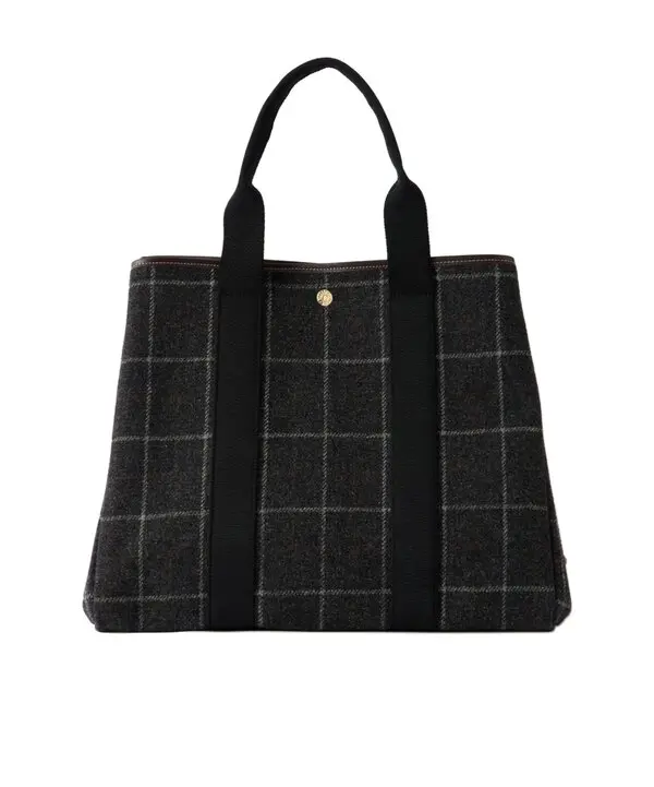 Rue De Verneuil Dark Grey Plaid Wool Handbag