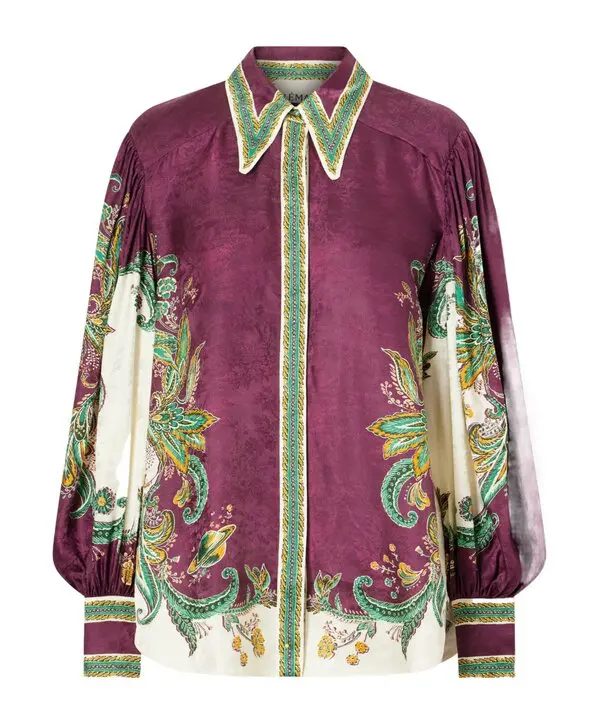 ALEMAIS Floral-print Satin-jacquard Shirt