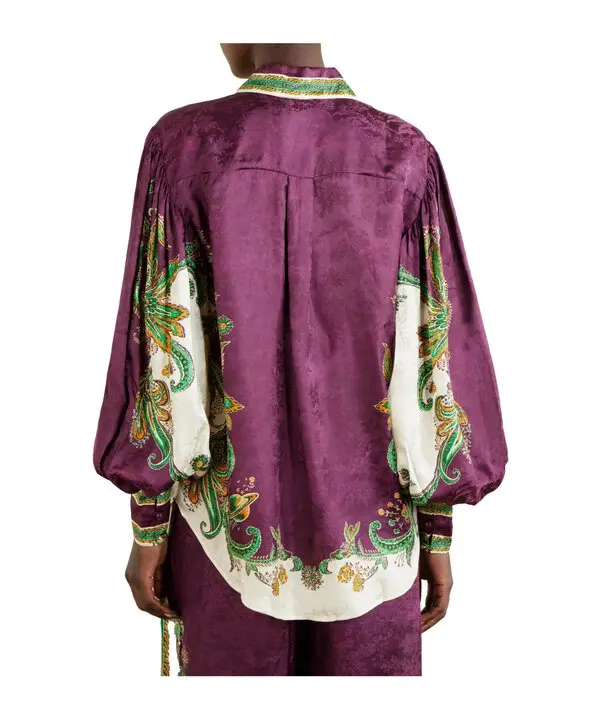 ALEMAIS Floral-print Satin-jacquard Shirt