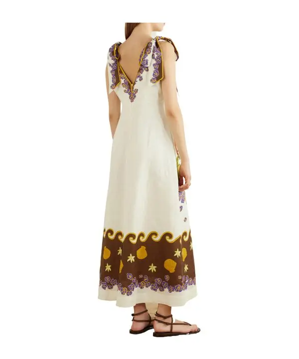 ALEMAIS Printed Linen Midi Dress