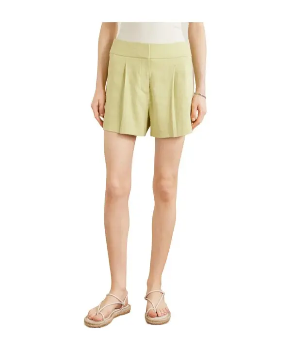 Veronica Beard Pleated Linen-blend Twill Shorts
