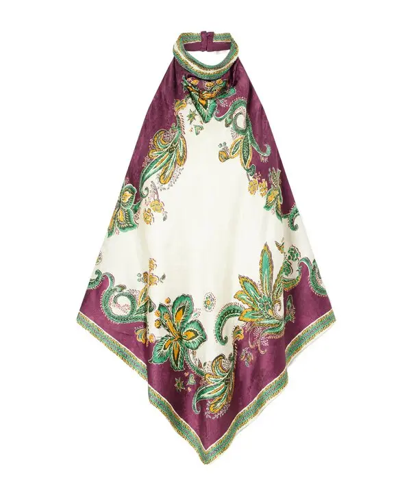 ALEMAIS Floral-print Satin-jacquard Halterneck Top