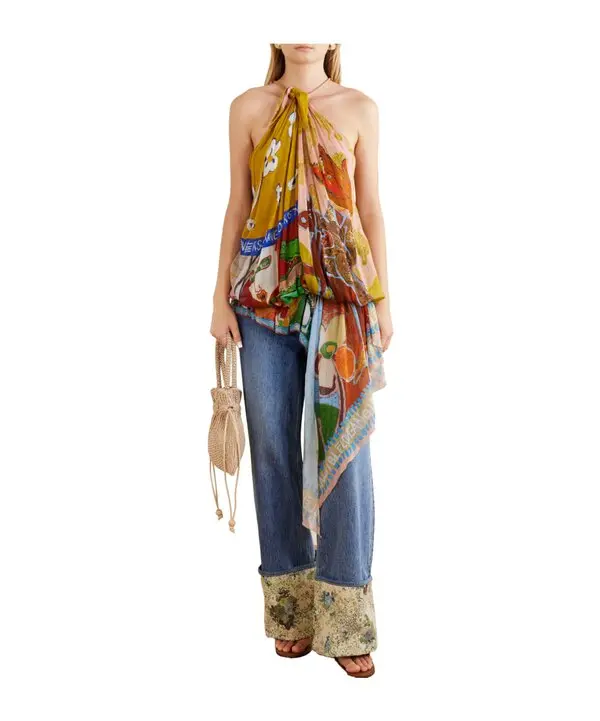 ALEMAIS Asymmetrical Printed Organza Halterneck Tank