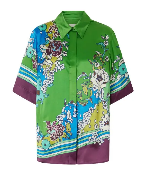 ALEMAIS Nanci Printed Silk-satin Shirt