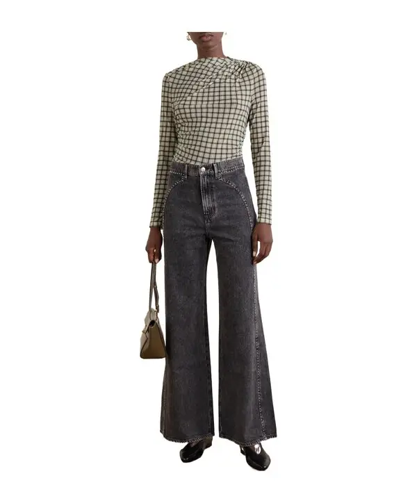 Veronica Beard Grant Studded High-rise Wide-leg Jeans