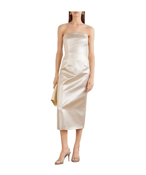 EMILIA WICKSTEAD Leila Strapless Metallic Cloqué Midi Dress