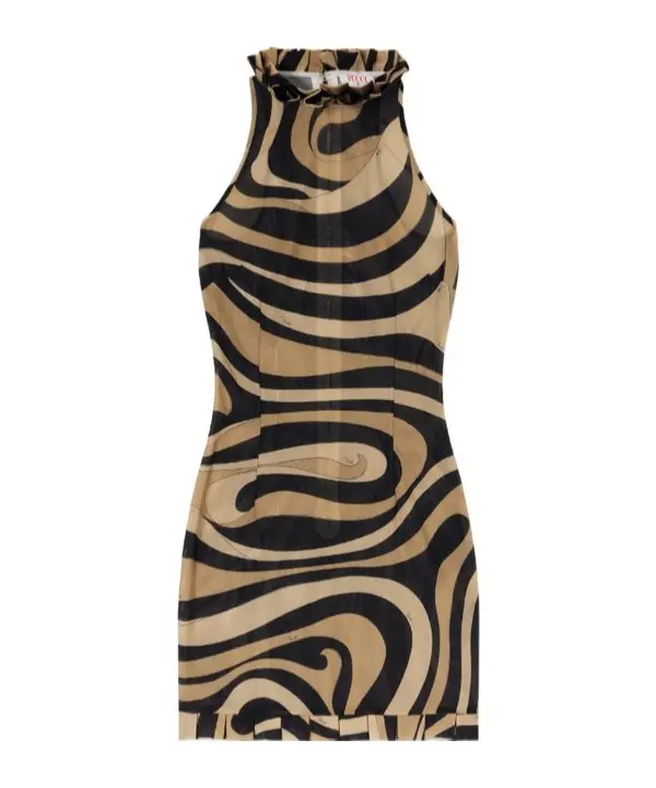 Emilio Pucci Pleated Printed Mesh Mini Dress