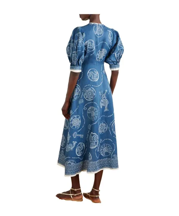 ALEMAIS Printed Linen Midi Dress