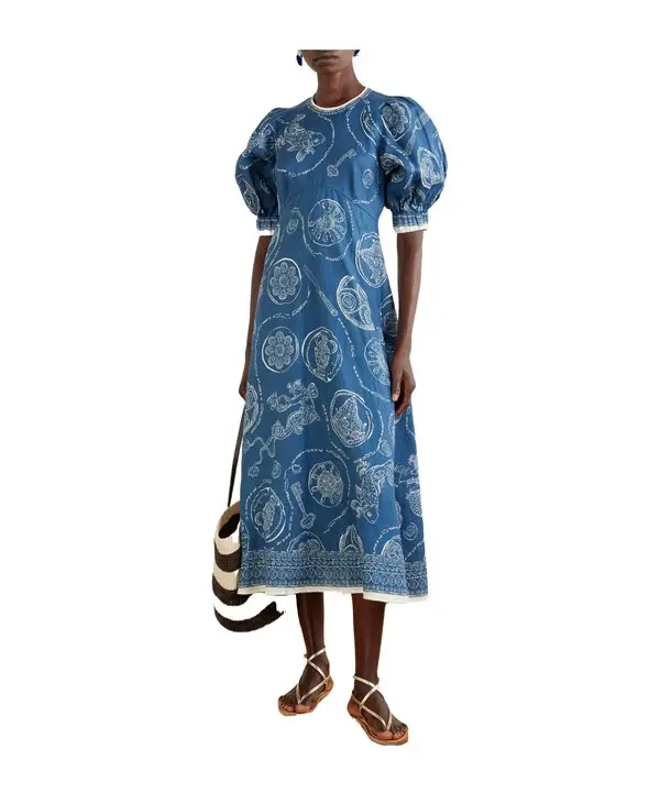 ALEMAIS Printed Linen Midi Dress