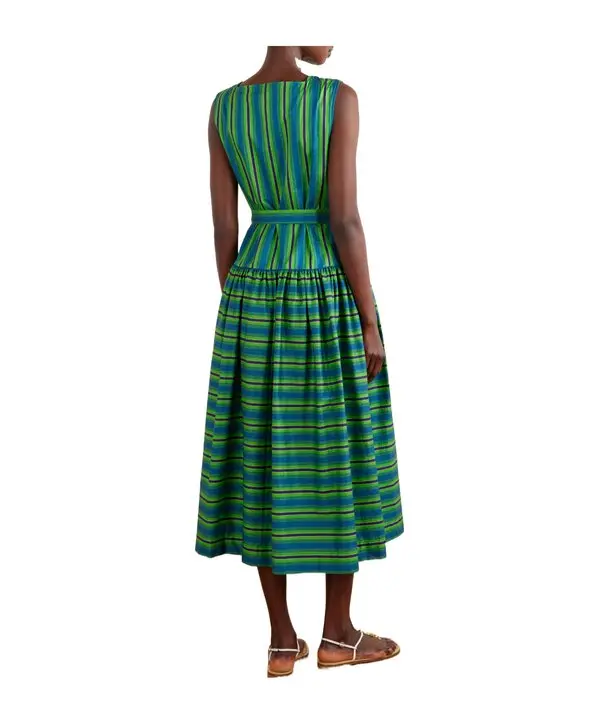 ALEMAIS Belted Striped Organic Cotton-poplin Midi Dress