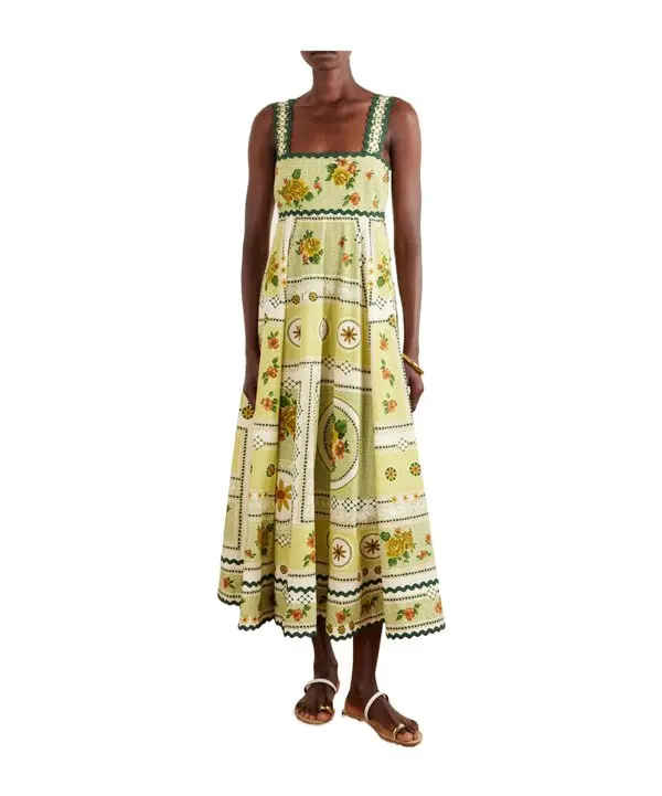 ALEMAIS Pleated Floral-print Cotton-poplin Midi Dress