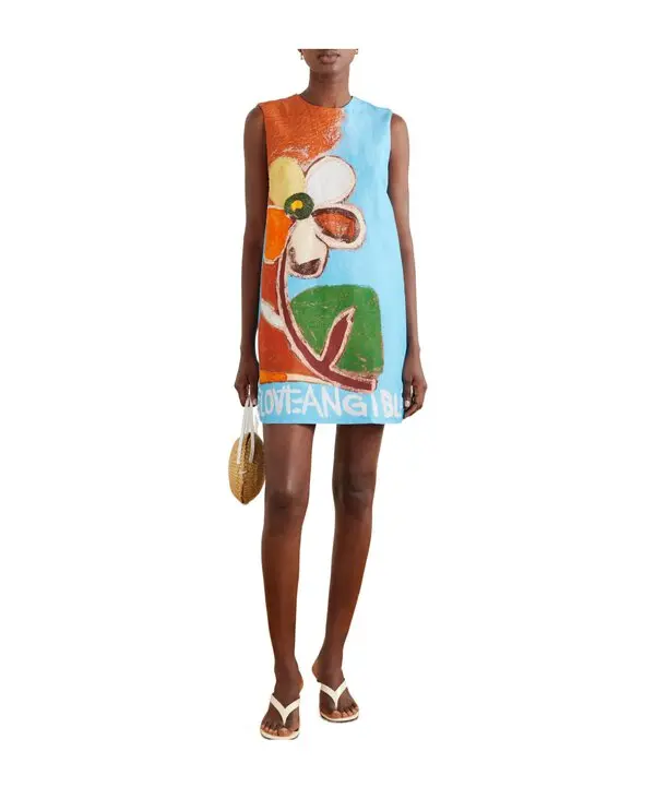 ALEMAIS Embellished Printed Linen-blend Mini Dress