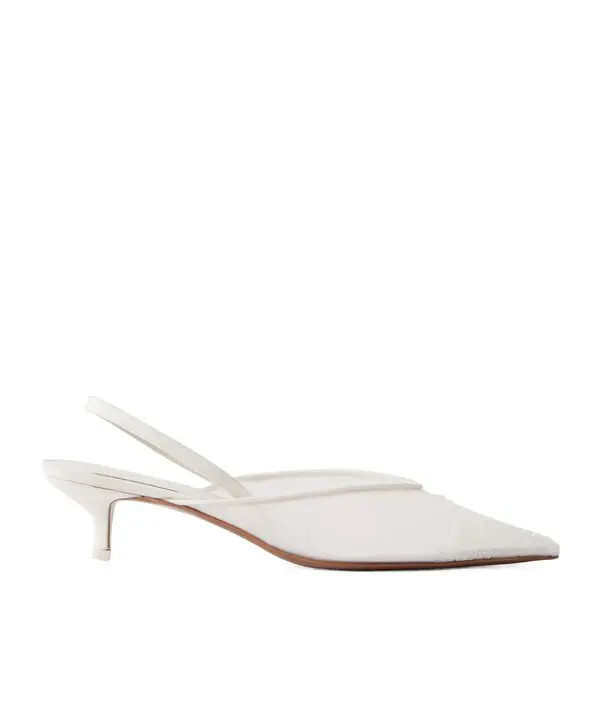 NEOUS Lace And Satin-trimmed Mesh Slingback Pumps