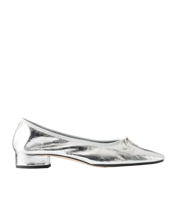 AeydĒ Bow-detailed Crinkled Metallic Leather Pumps