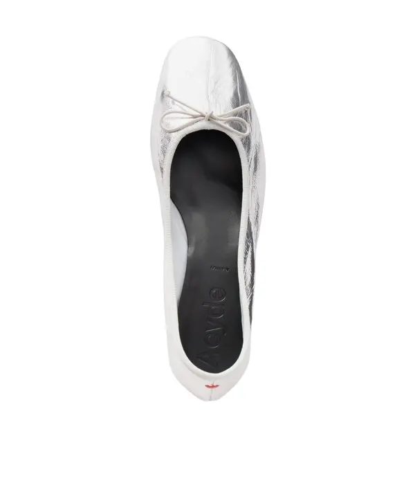 AeydĒ Bow-detailed Crinkled Metallic Leather Pumps