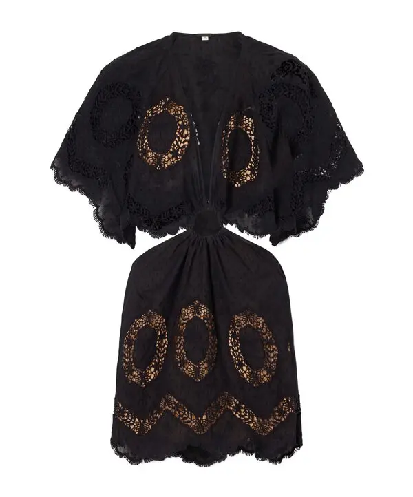 Johanna Ortiz Paradise Broderie Anglaise Cotton Mini Dress - Black