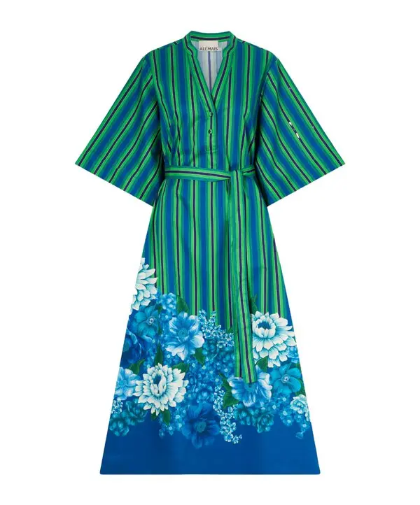 ALEMAIS Margo Striped Floral Midi Dress