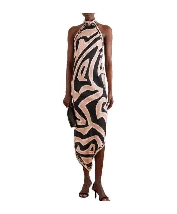 Emilio Pucci Asymmetric Printed Silk-twill Halterneck Dress