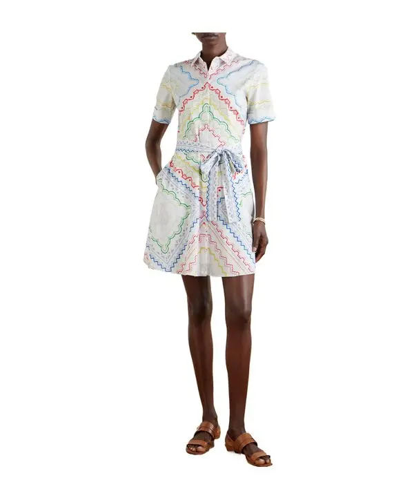 MARY KATRANTZOU Belted Printed Cotton-blend Midi Dress