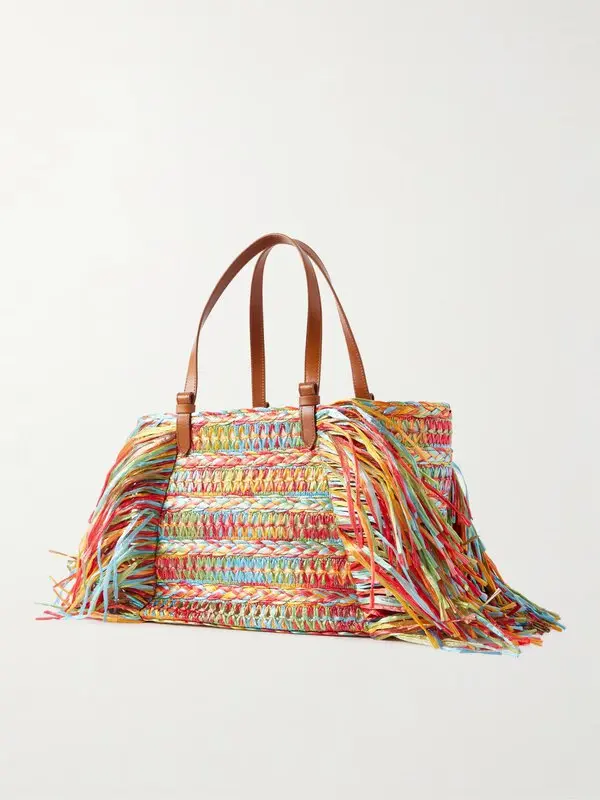 AQUAZZURA Fringed Straw Handbag