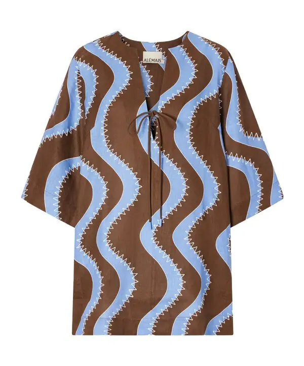 ALEMAIS Frankie Wave-print Tie-neck Mini Dress