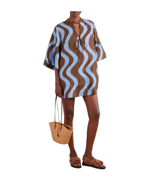ALEMAIS Frankie Wave-print Tie-neck Mini Dress