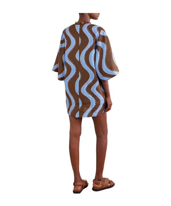 ALEMAIS Frankie Wave-print Tie-neck Mini Dress