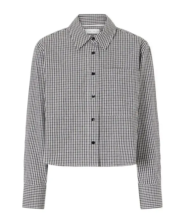 Proenza Schouler Olive Cropped Checked Cotton And Linen-blend Poplin Shirt