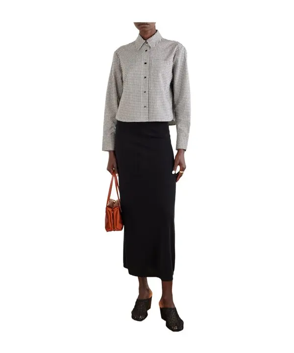 Proenza Schouler Olive Cropped Checked Cotton And Linen-blend Poplin Shirt