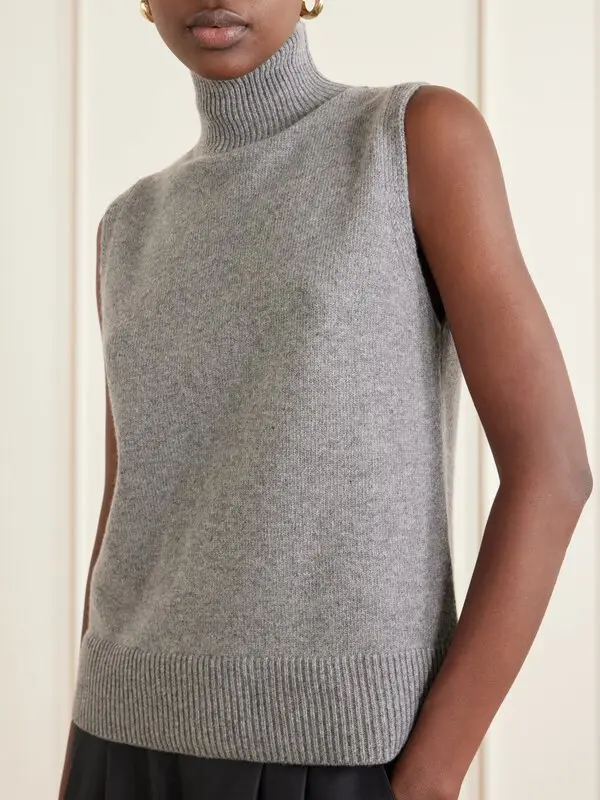 Brandon Maxwell Grey Turtleneck Knit Vest