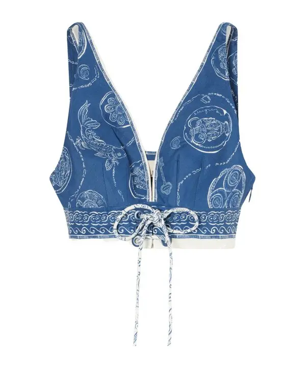 ALEMAIS Lucky Cropped Printed Linen Top