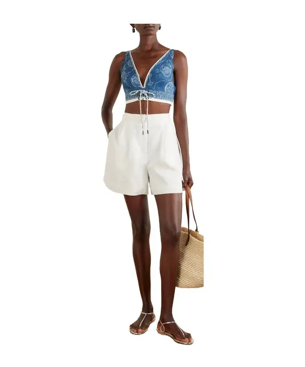 ALEMAIS Lucky Cropped Printed Linen Top