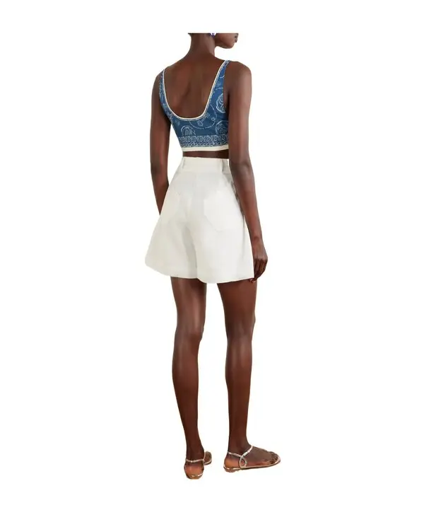 ALEMAIS Lucky Cropped Printed Linen Top