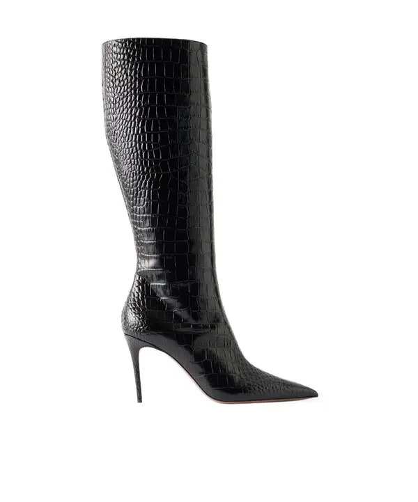 Paris Texas Croc-effect Leather Knee Boots